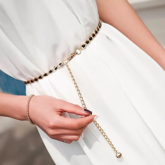 Accent Chain Belt | Accessories | Chain Belt Waist Thin Weave Beads ...